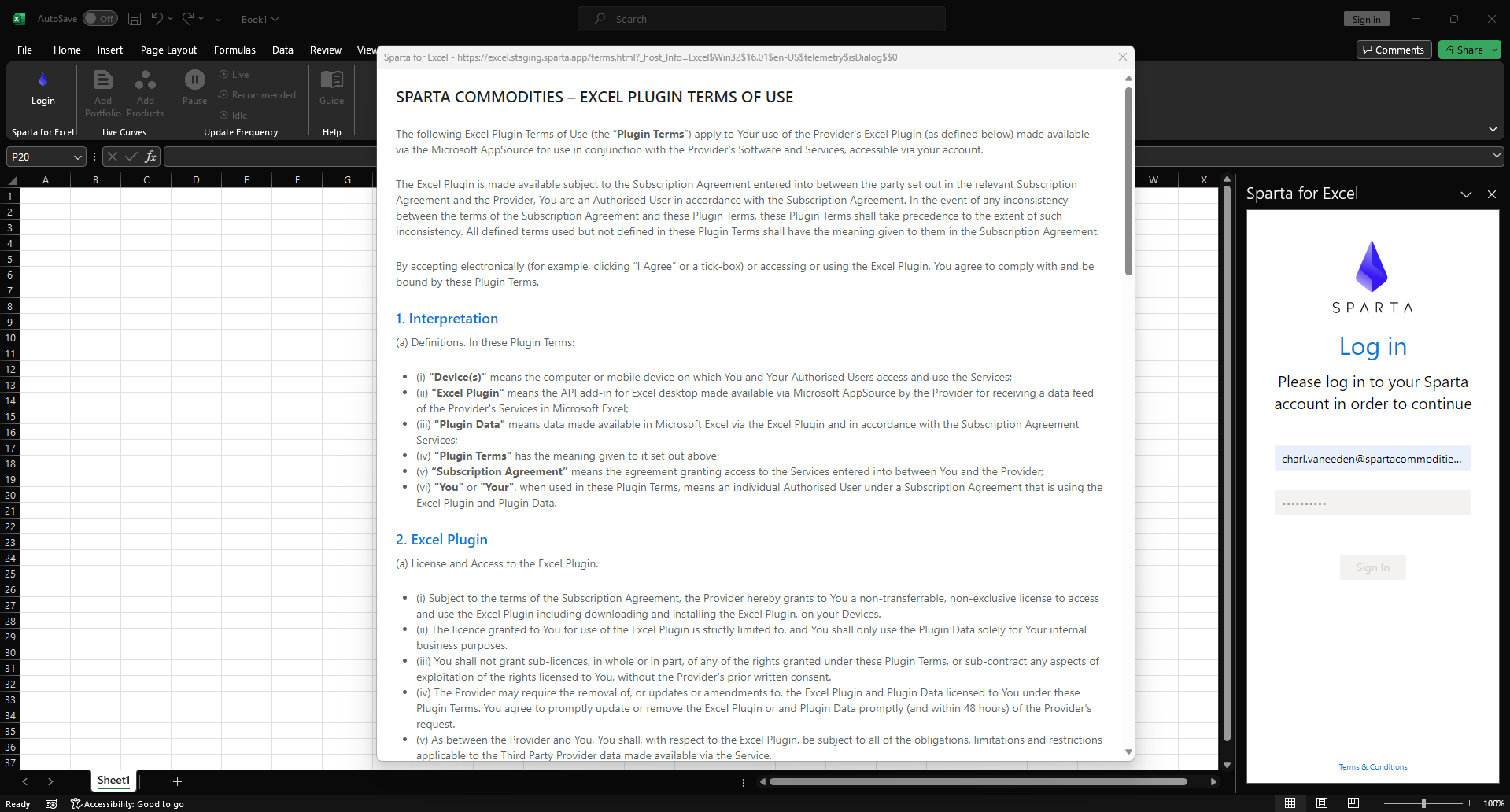 How to use the Sparta for Excel Add-in